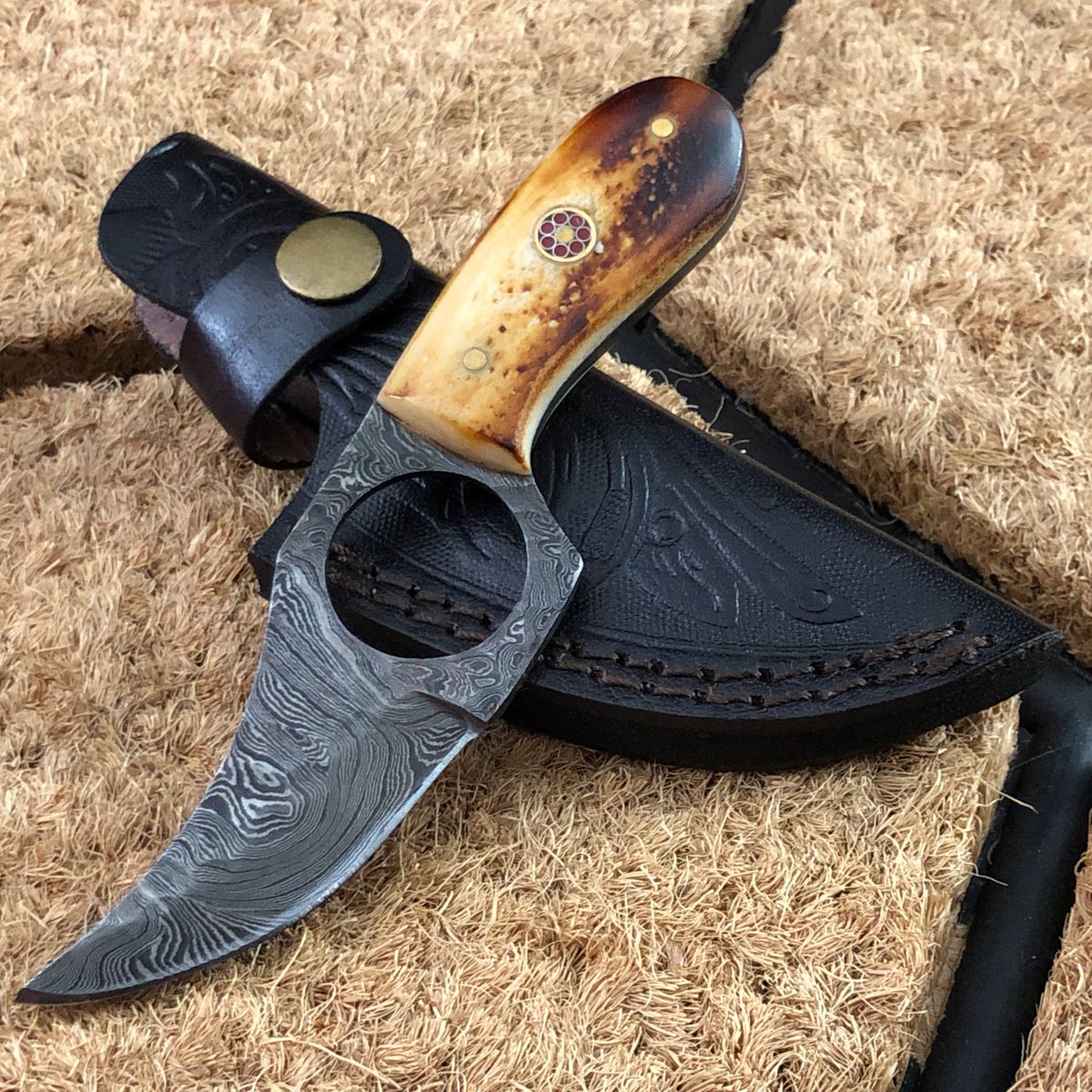 ASH DH500 Damascus steel custom handmade hunting skinner Bushcraft ...