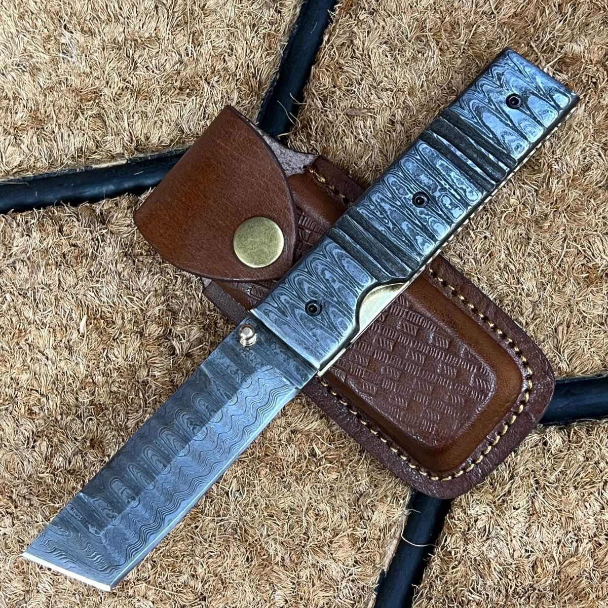 ASH LS30 Damascus steel custom handmade pocket folding Tanto knife