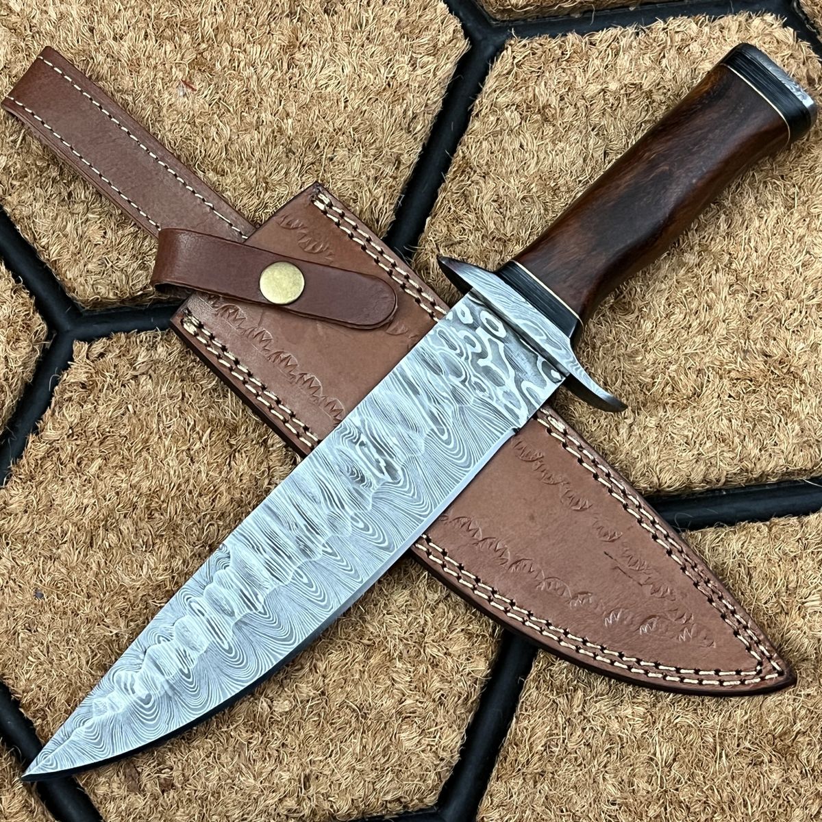 ASH HJ4 Damascus Steel Custom Handmade Hunting Bowie knife 13.5 inches