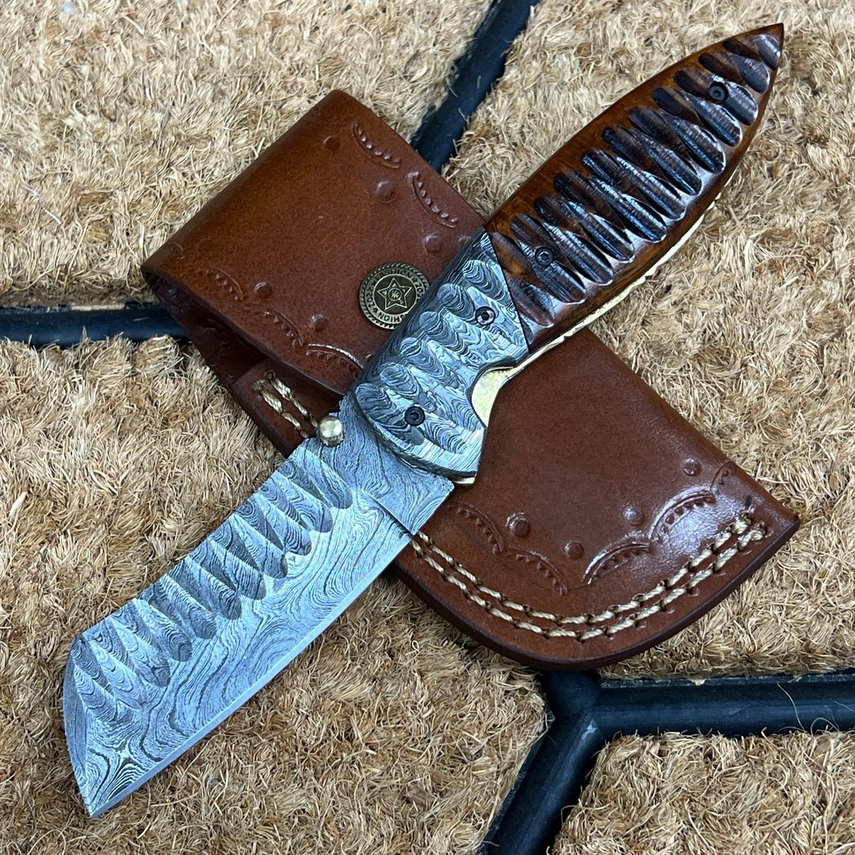 ASH LK98 Damascus steel custom handmade pocket folding knife