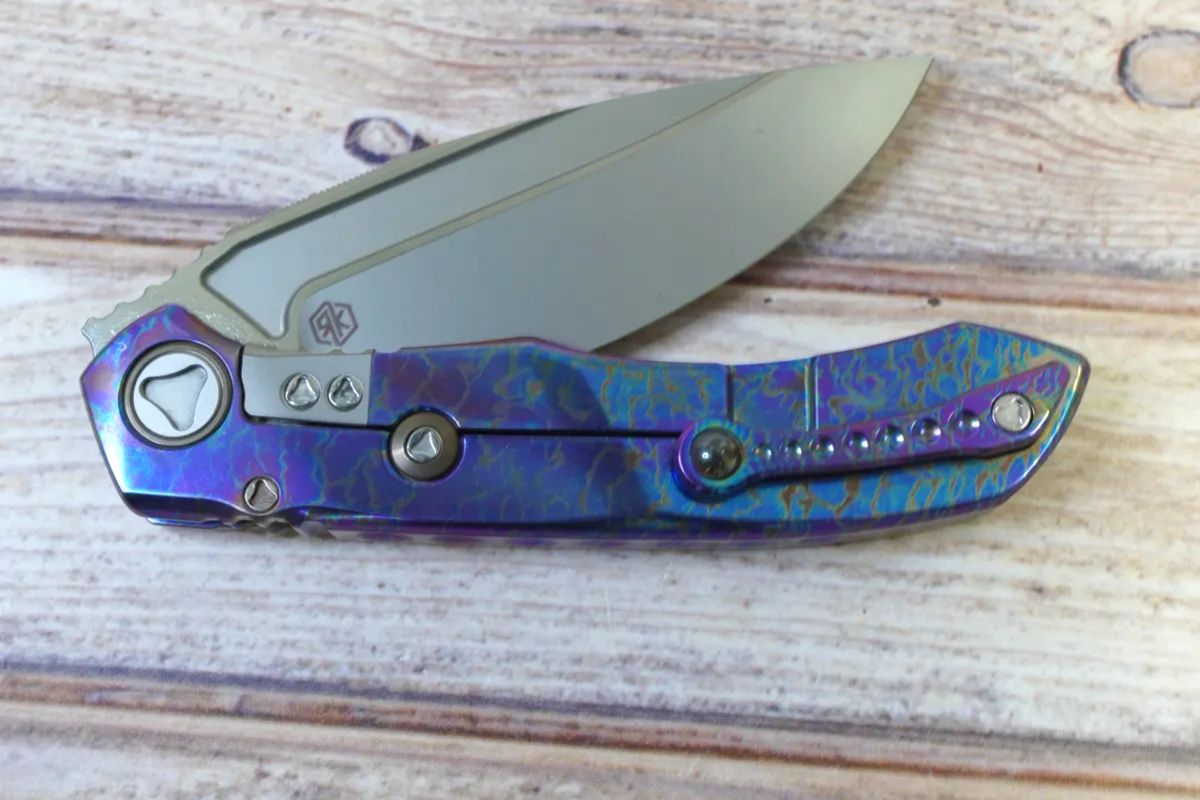 Microtech Anax: Polished and anodized high voltage purple blue and gold ...