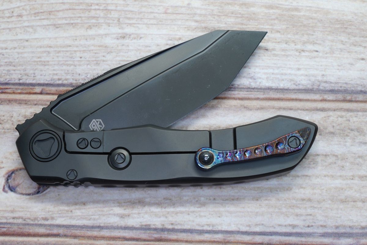 Microtech Anex Black: Pocket clip has been polished and storm treated.
