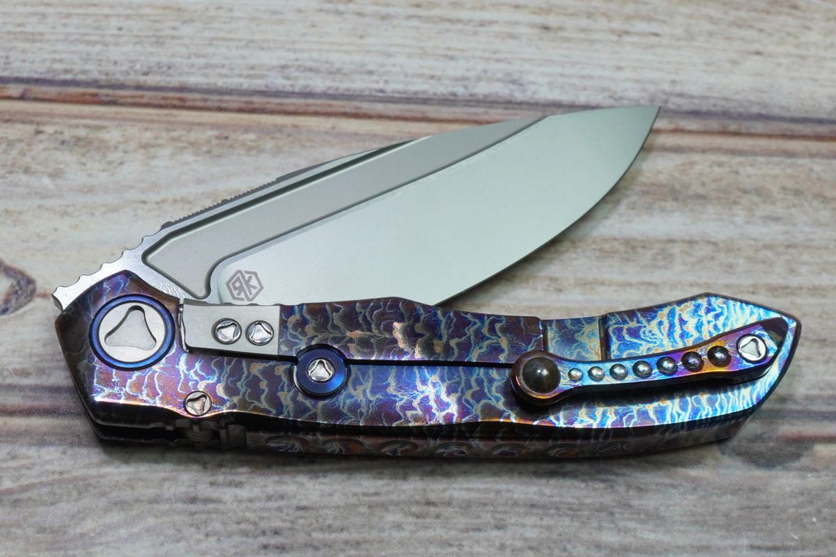 Microtech Anex: Polishes and storm treated bronze and blue. Pocket clip ...