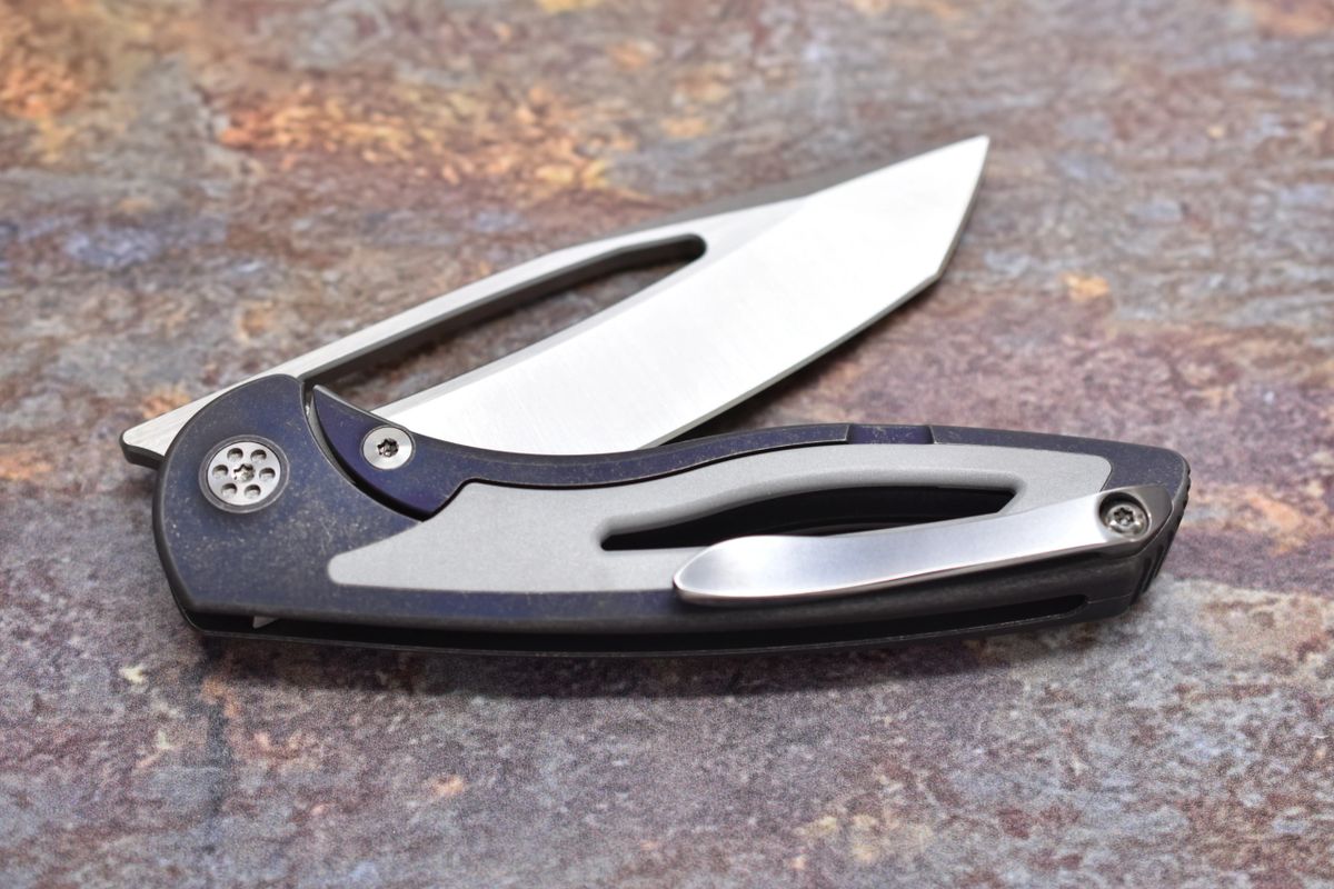 Sharp By Design Apex Front Flipper Tanto: Blasted blue with silver ...