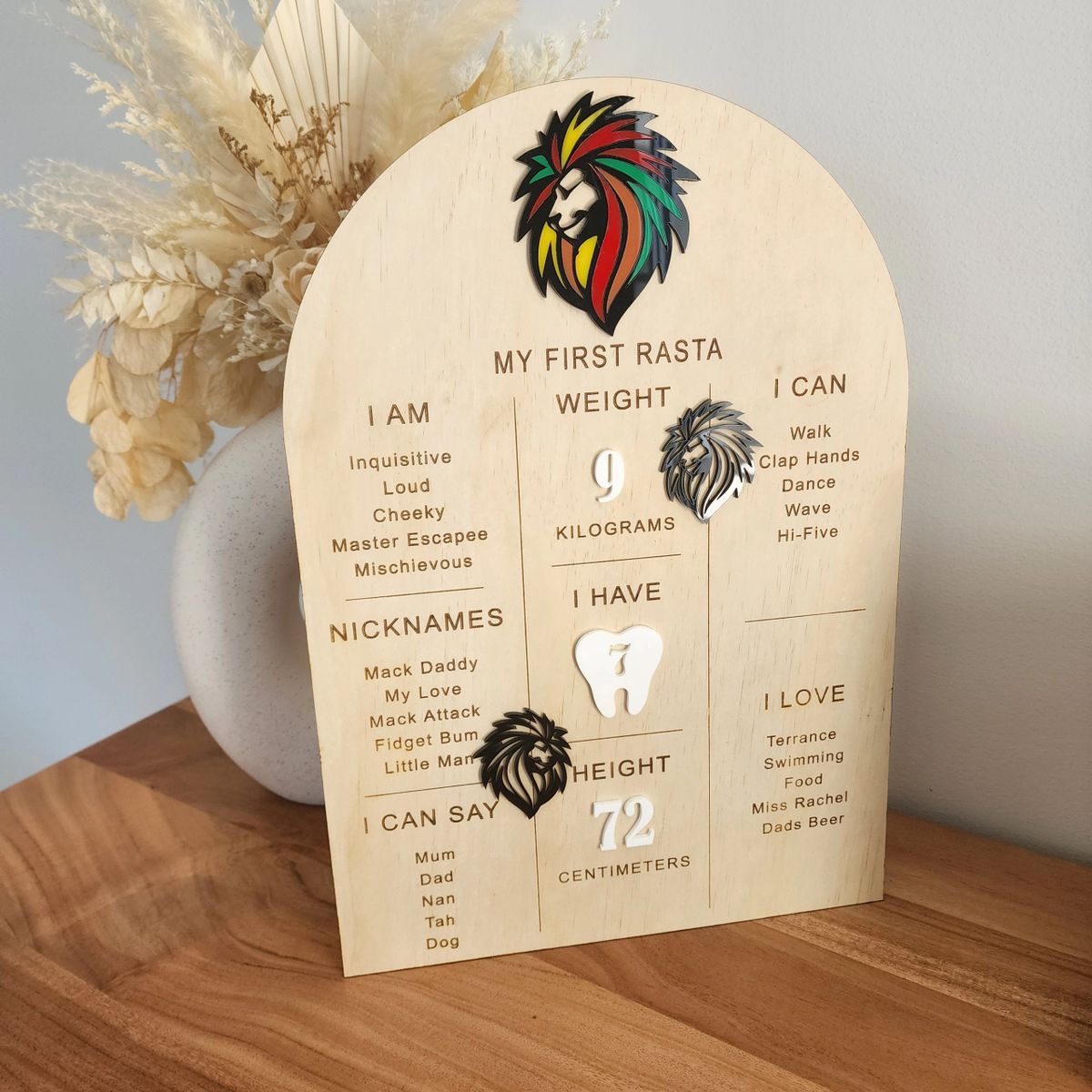 Personalised Rasta Lion Milestone Board