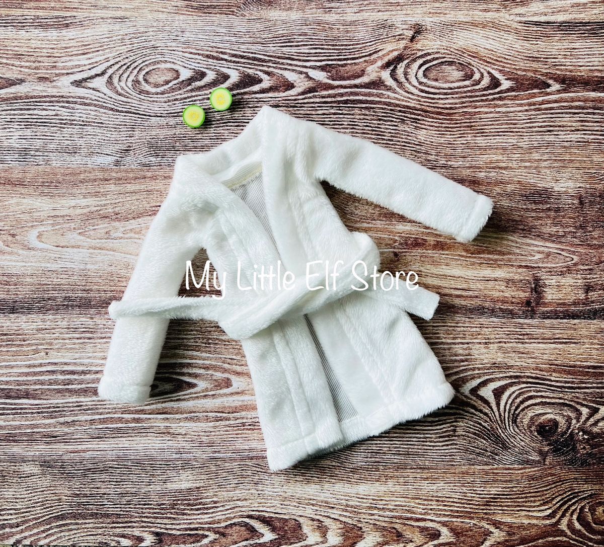 Elf Spa Day Bathrobe with 2 Cucumber Slices- Snug Fit-30cm Doll only