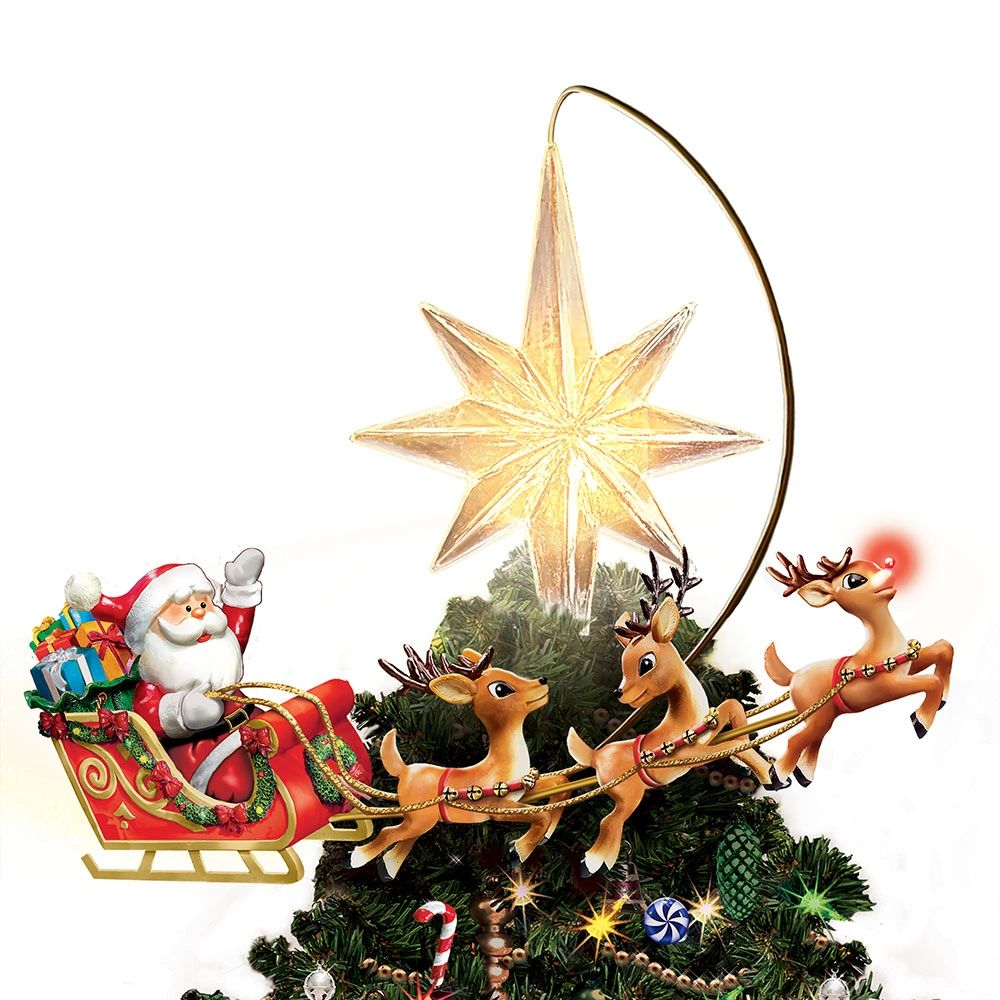 Illuminated Rotating Santa and Rudolph Tree Topper by The Bradford Exchange