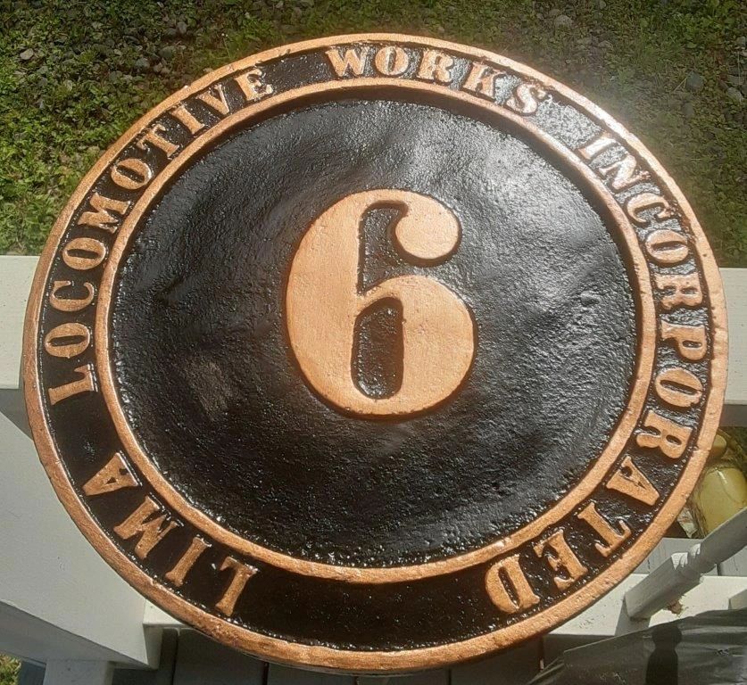Replica lima Locomotive Works 16" locomotive #6 Number plate