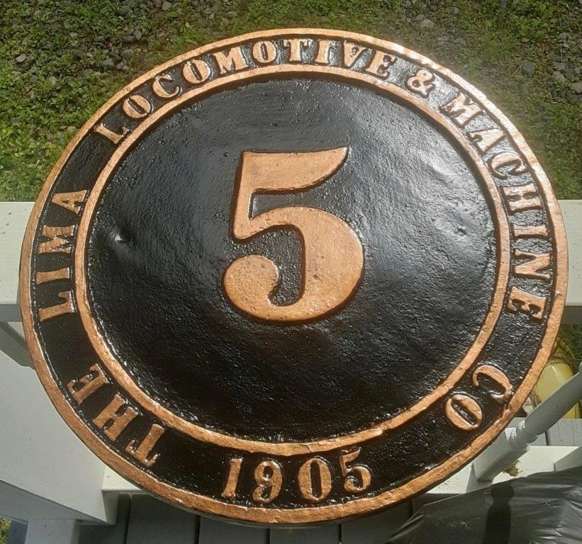 Replica Lima Locomotive & Machine Co. 16" locomotive #5 number plate