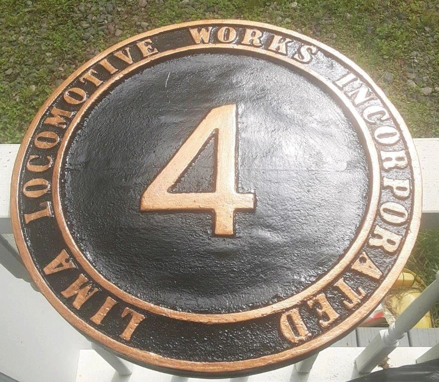 Replica lima Locomotive Works 16" locomotive #4 Number plate