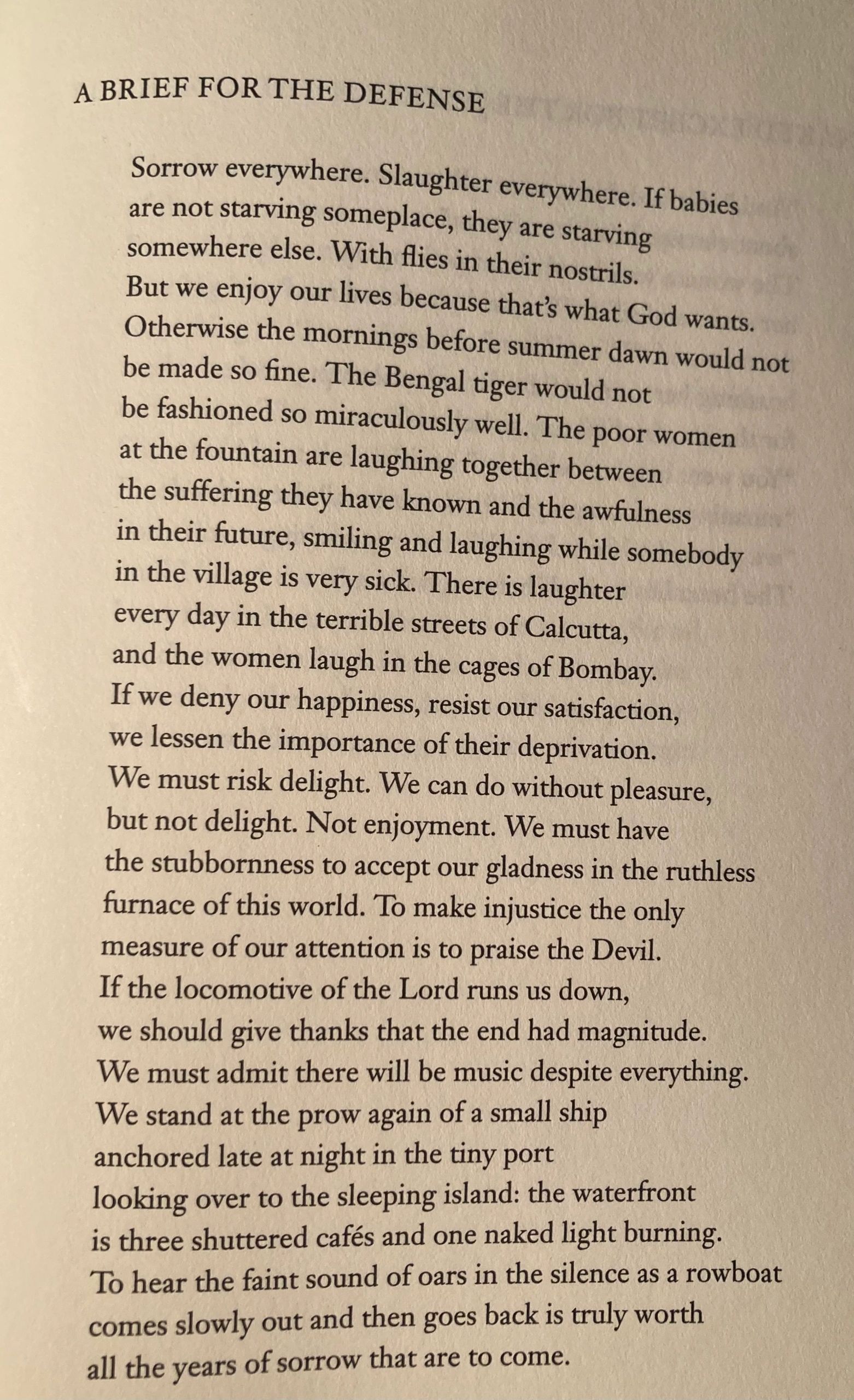 "A Brief for the Defense" by Jack Gilbert