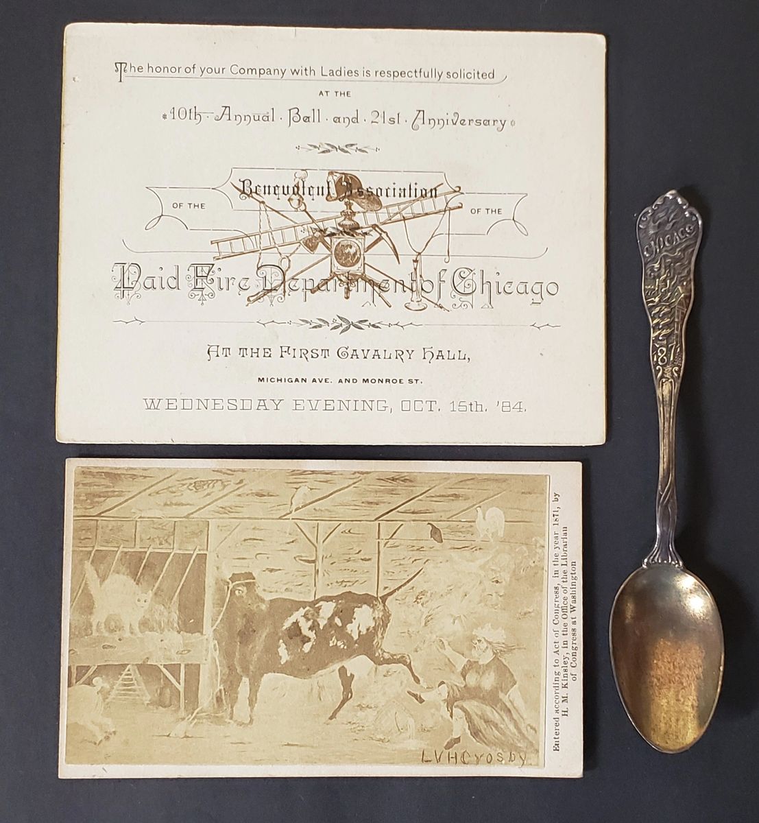 Lot of 3 Chicago Fire Department Items including Sterling Spoon