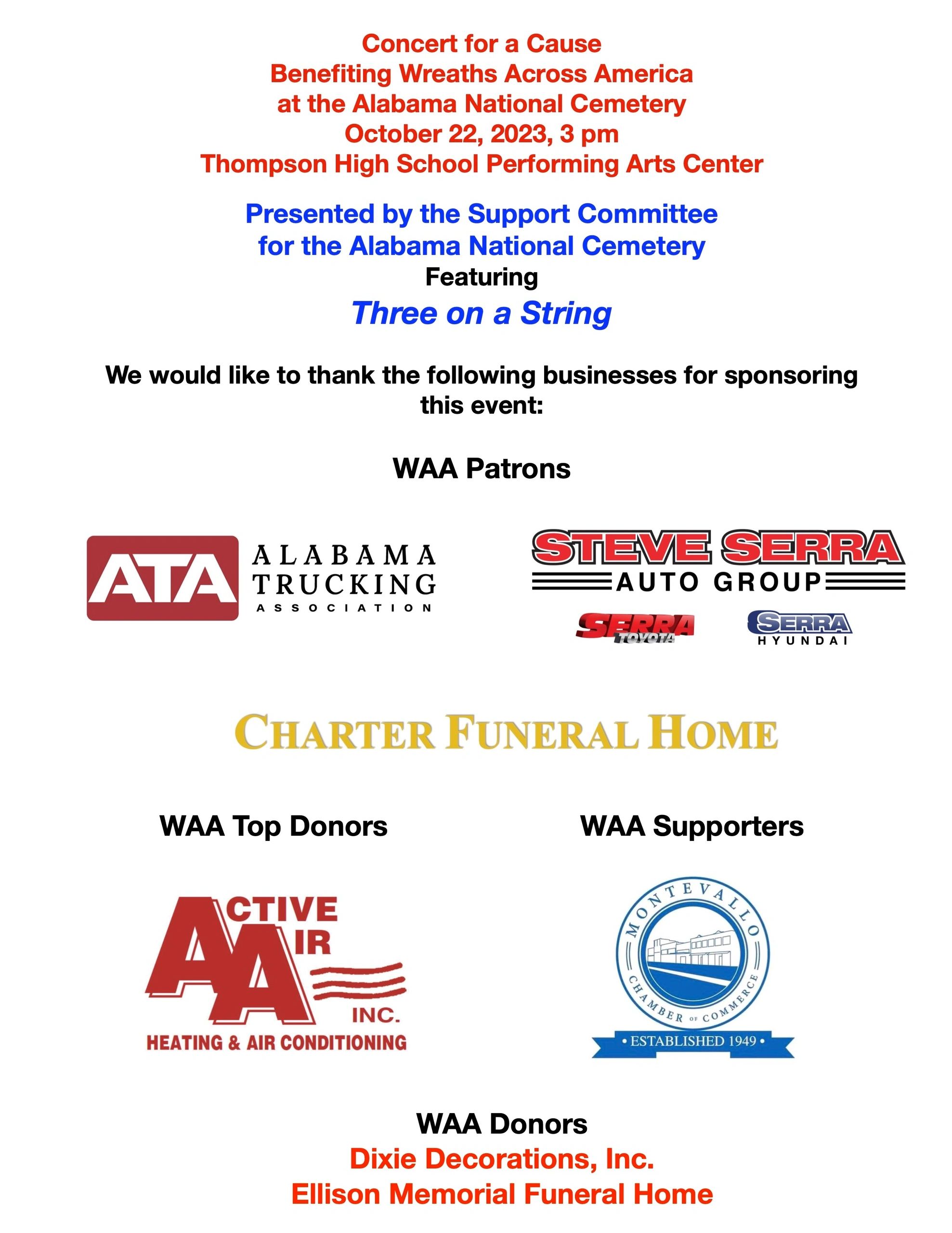Concert for a Cause Sponsors Support WAA at ALNC