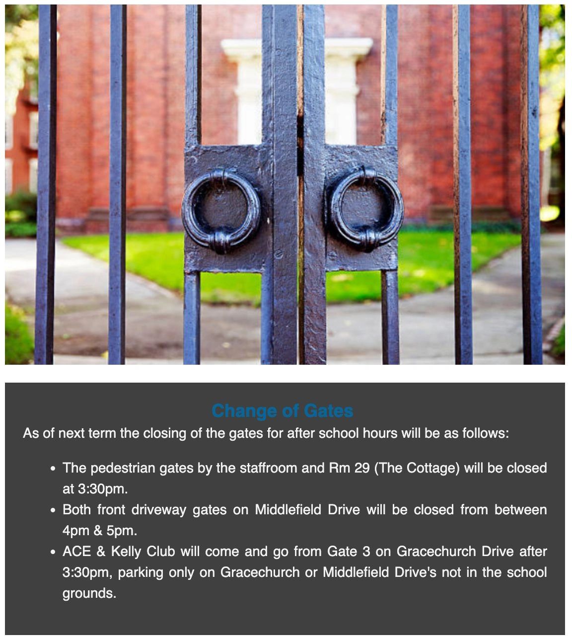 Changes to Gates Closures at School