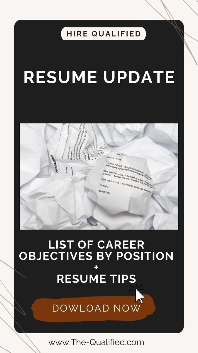 List of Career Objectives + Resume Tip Sheet