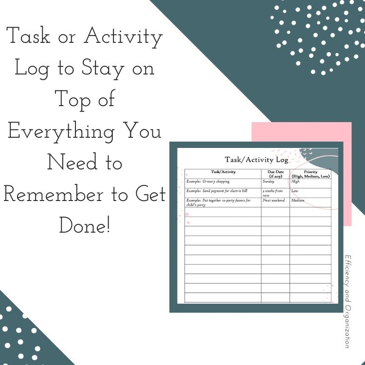 Task or Activity Log to Stay on Top of Everything You Need to Remember ...