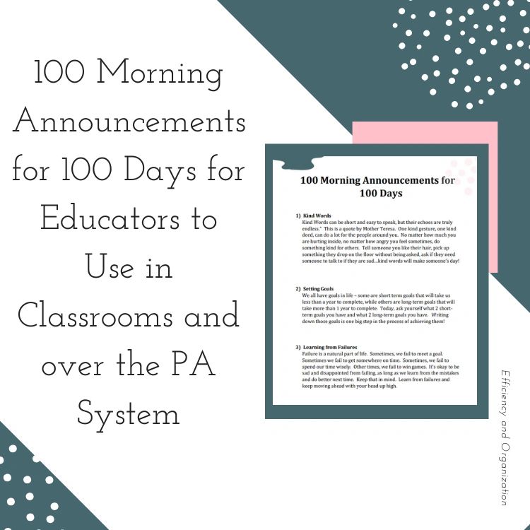 100 Morning Announcements for 100 Days for Educators to Use in ...