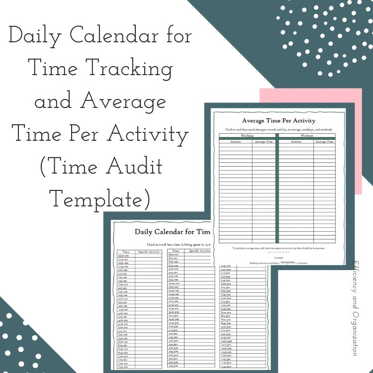 Daily Calendar for Time Tracking and Average Time Per Activity (Time ...