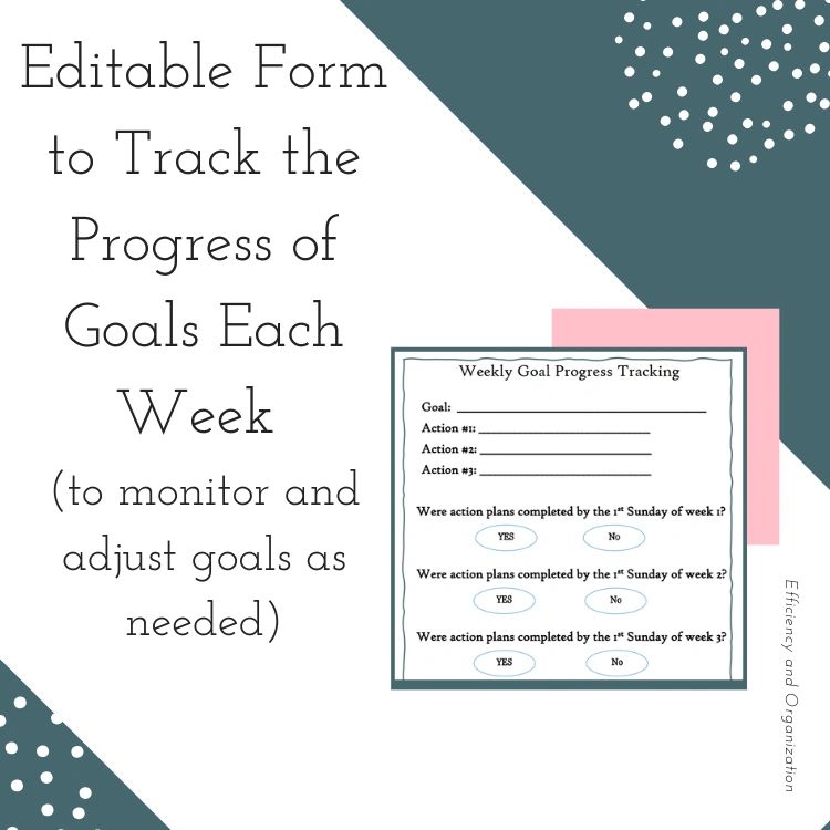 Editable Form to Track the Progress of Goals Each Week (to monitor and ...