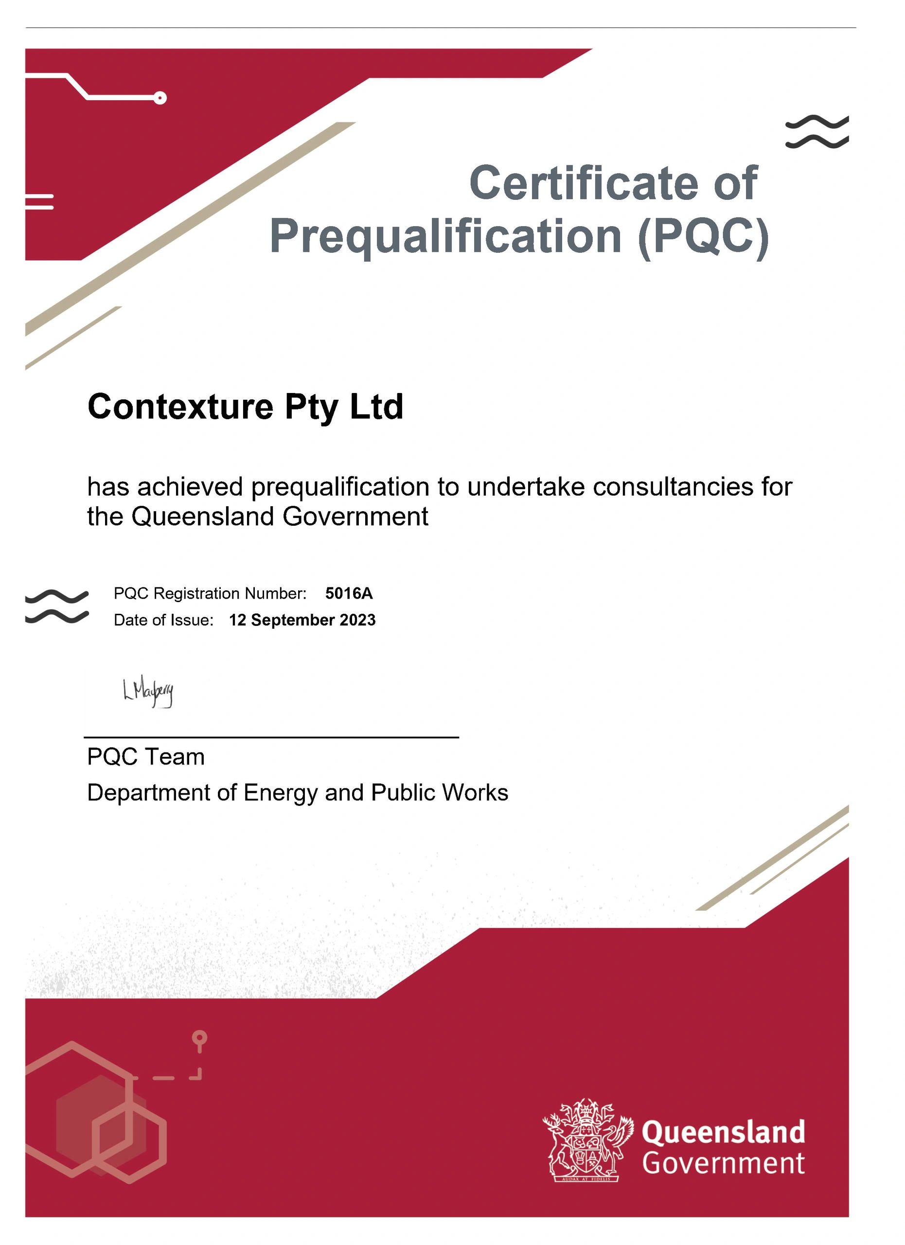 Queensland Government Prequalification (PQC) Level 3