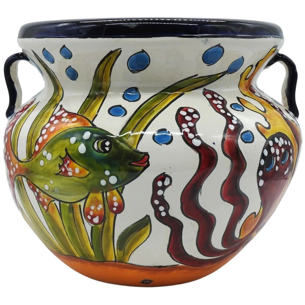 Talavera Pottery Michoacana Planter Funky Fish Pattern