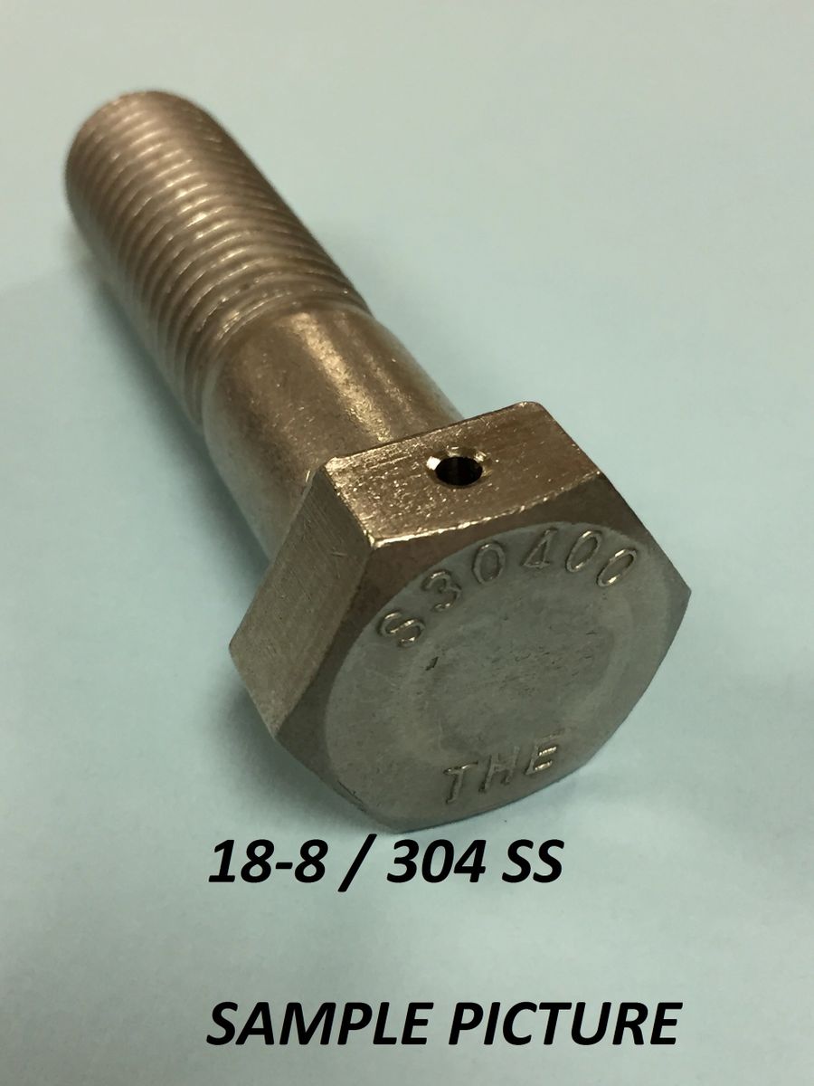 1.0 STAINLESS STEEL HEX BOLT, DRILLED HEAD, 18-8, 3/8-16 X 1, 10 PCS