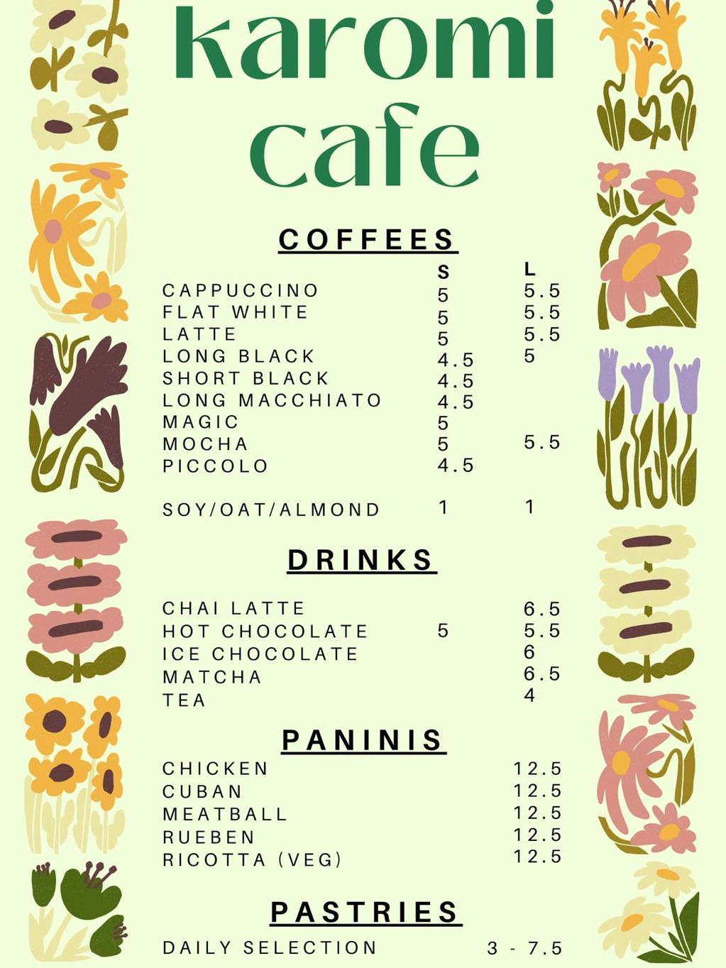 Menu | Karomi Cafe