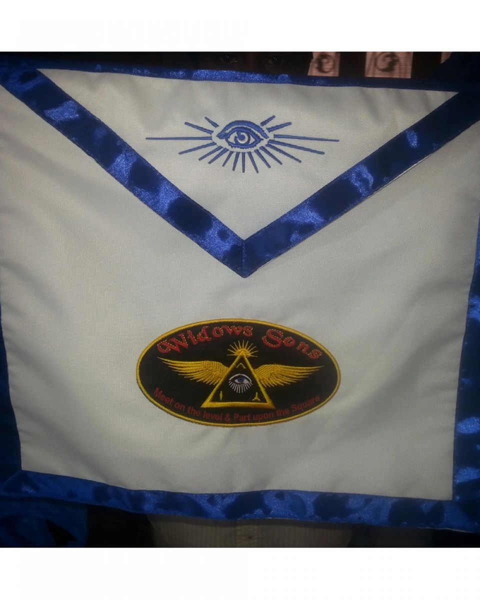 Widows Sons Masonic Cloth Apron with Blue Trim