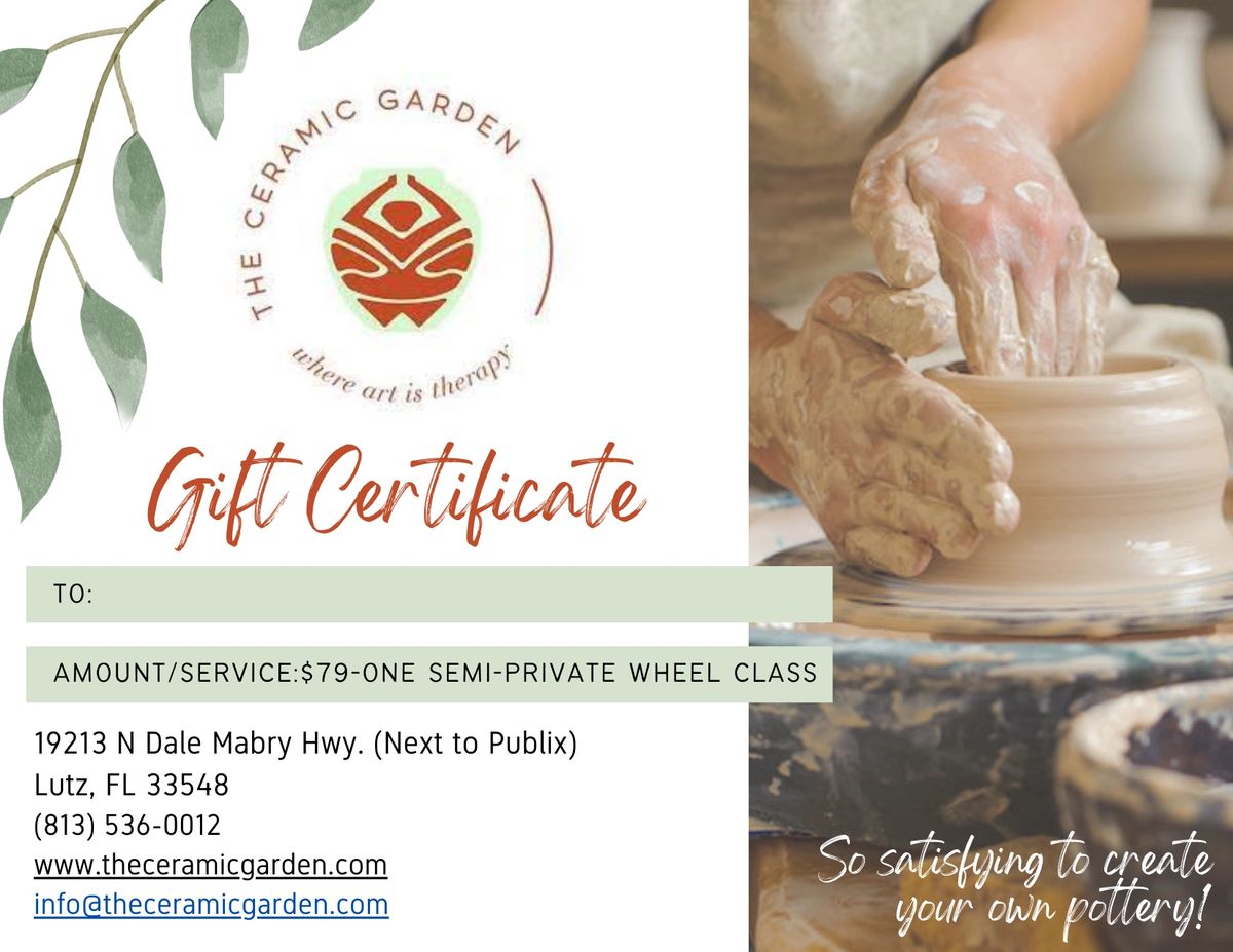 $79 Gift Certificate for one semi-private pottery wheel class for one ...
