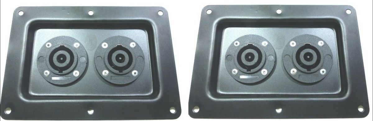 (2) Two Black Metal Speaker Jack Plates for Dual Large Aftermarket with ...