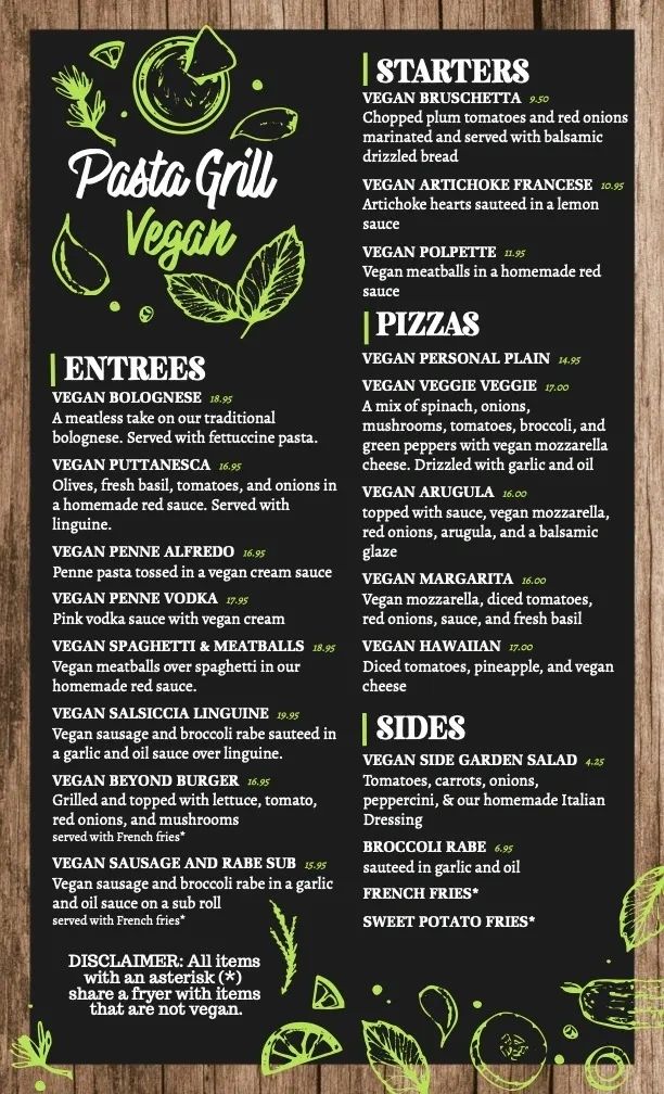 Vegan Menu