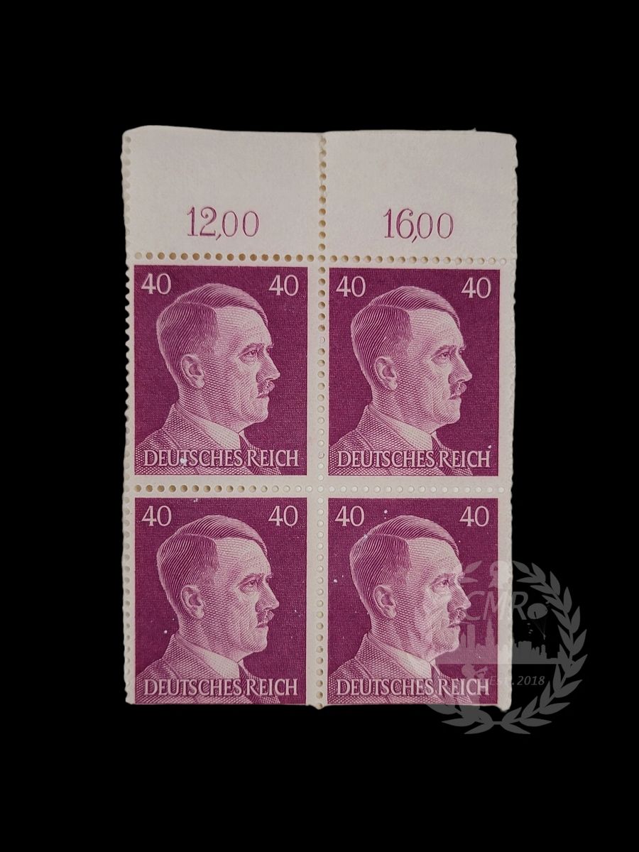 WWII German Sheet of 4 40pf Adolf Hitler Postage Stamps
