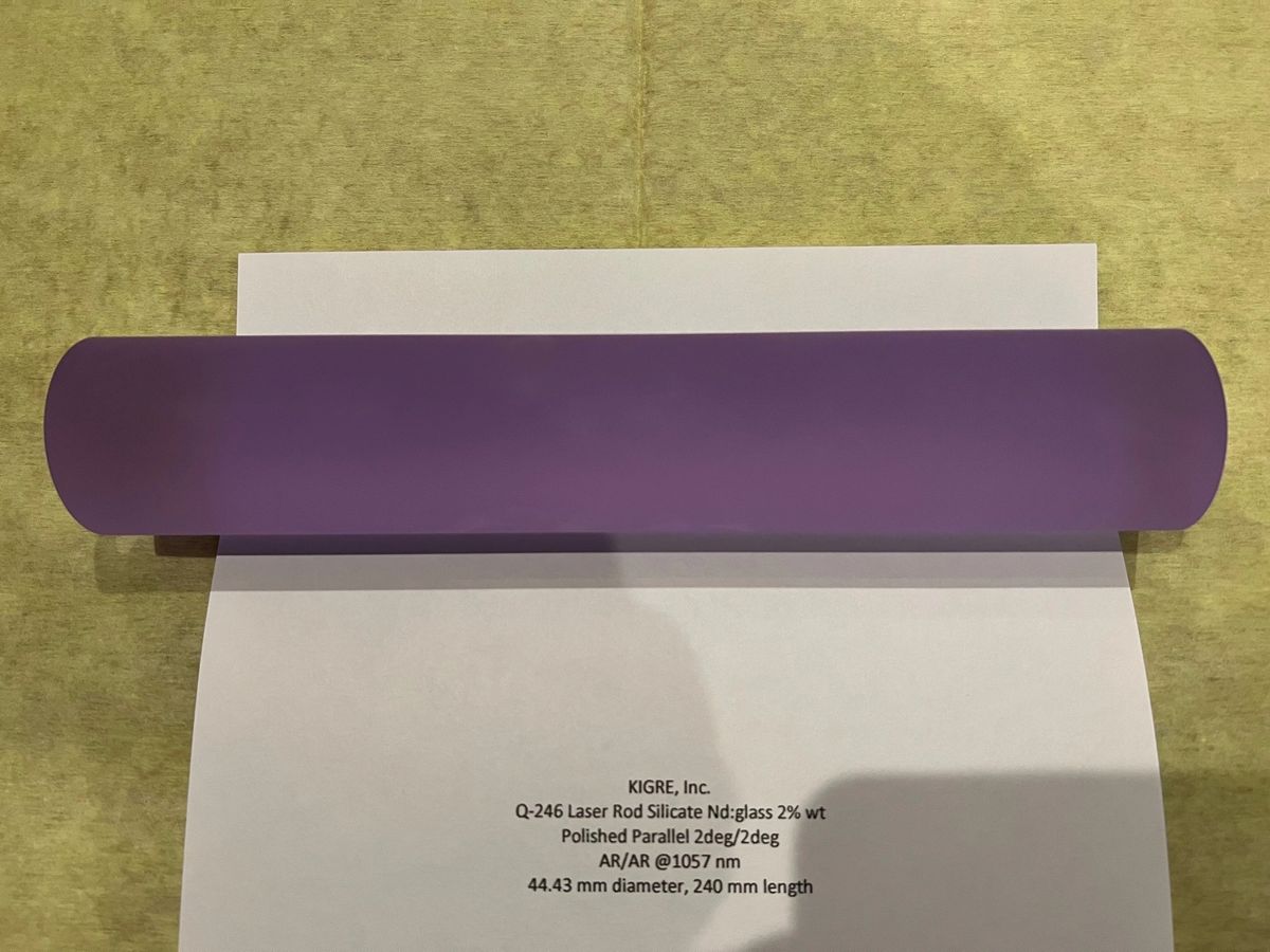 Nd:Glass Silicate Laser Rod- 240mm long x 44.4 Dia., Nd:doped 2% (Kigre ...