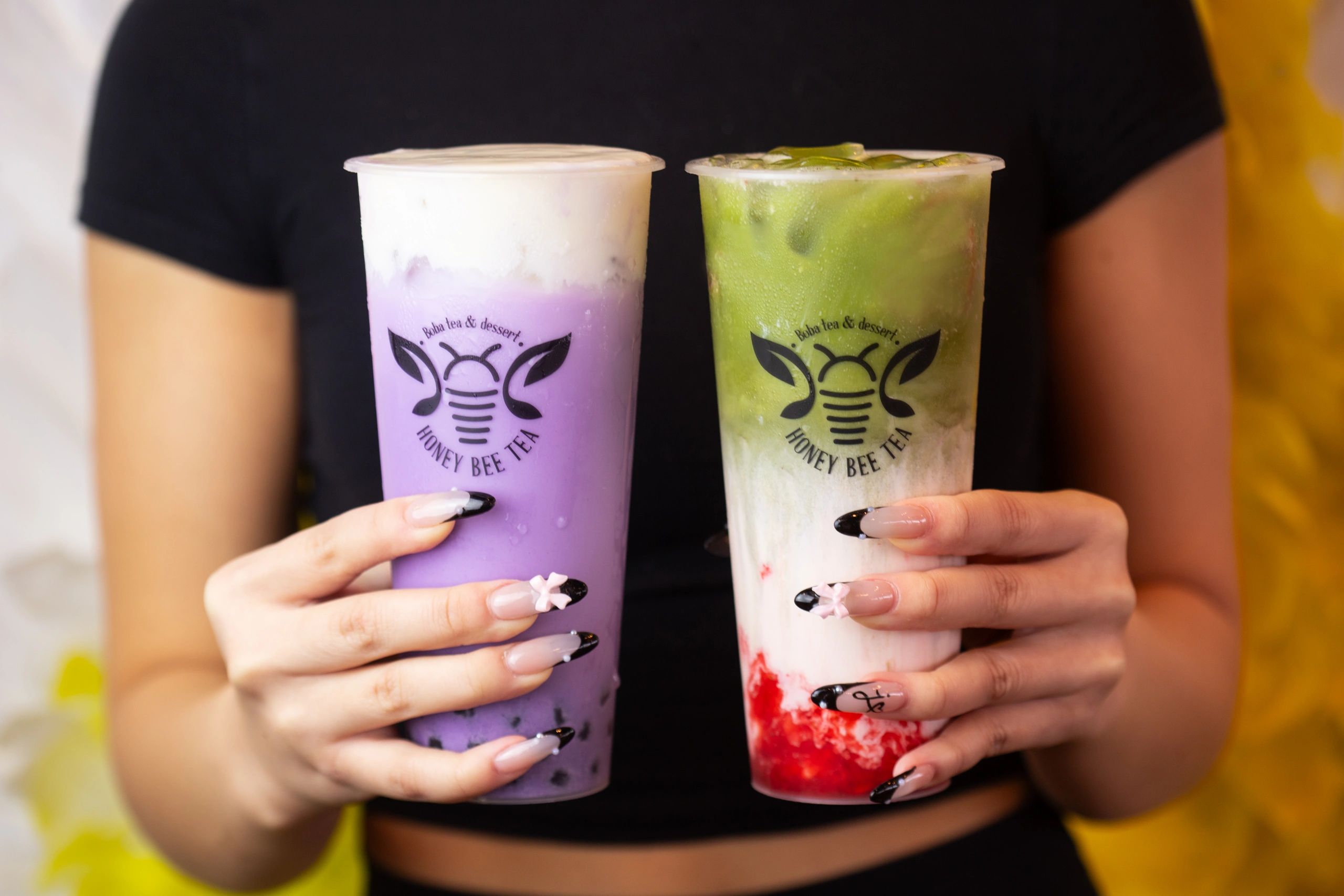Honey Bee Tea - Matcha Boba Strawberry Smoothie, Coffee