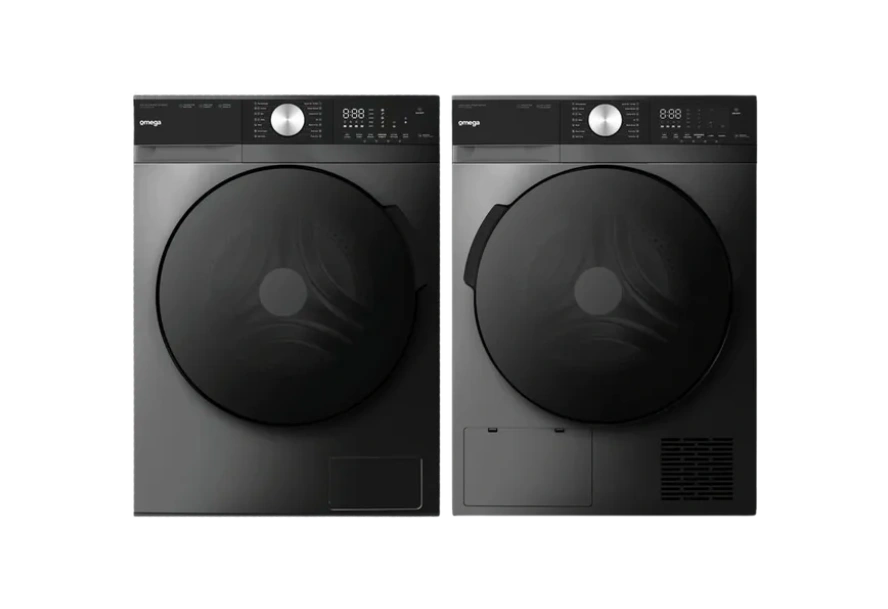 OMEGA Black Washer & Dryer Package - OMEGA 10kg Heat Pump Clothes Dryer ...
