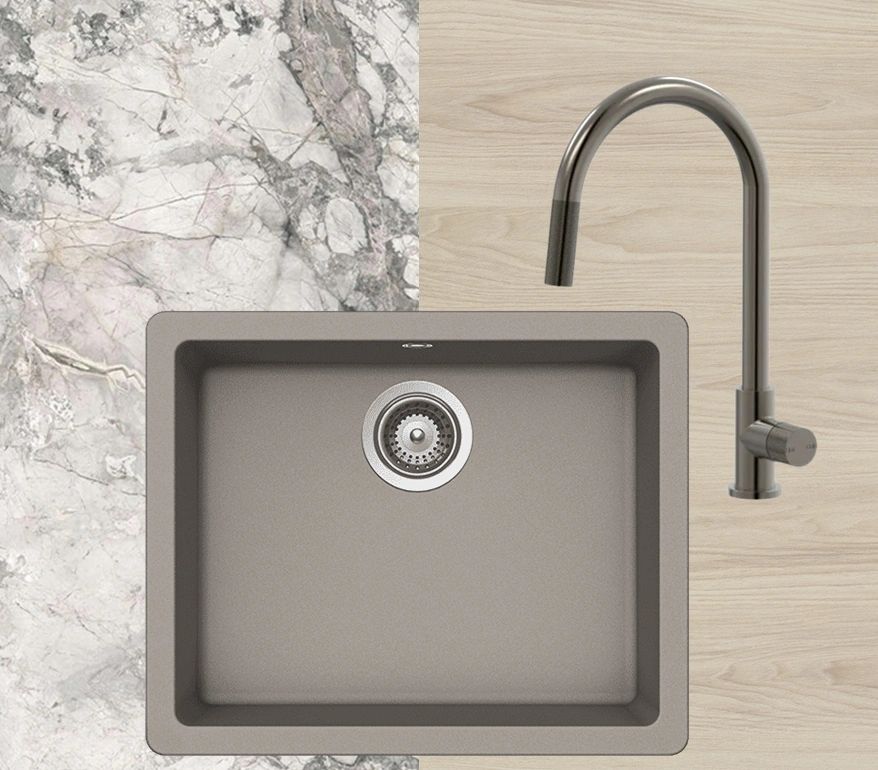 5) PAR IDK Sink Pull-Out Mixer Gooseneck & Schock Quadro Large Sink ...