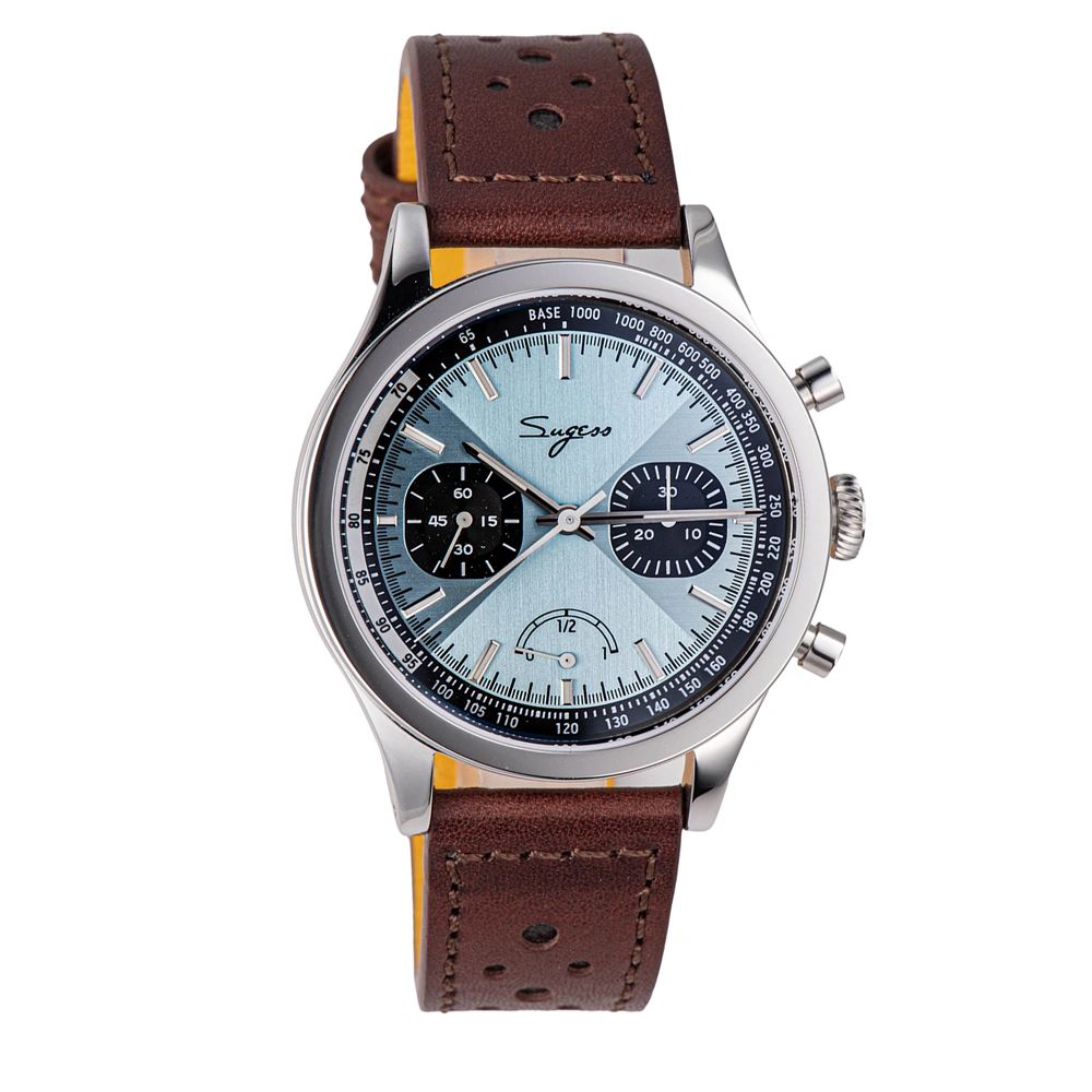 Teal blue Vintage Sugess 41 mm Pilot Chronograph Seagull ST19 power reserve