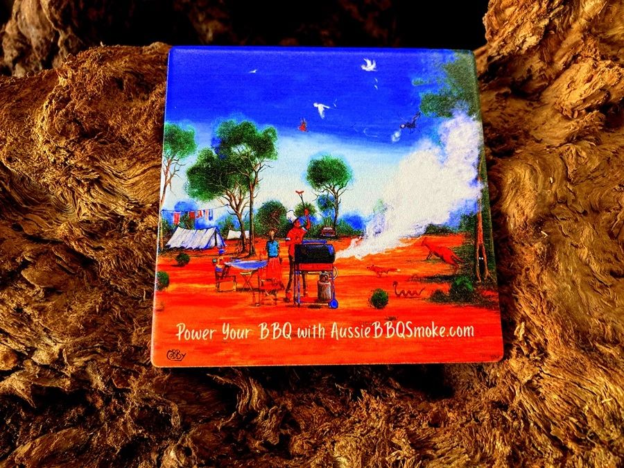 AUSSIE BBQ SMOKE Logo Painting on ceramic Coaster Tiles