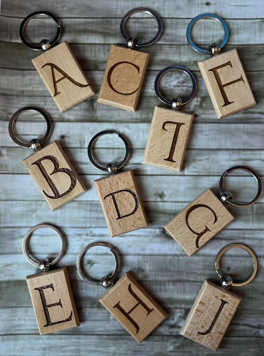 Letter engraved wooden Keyrings