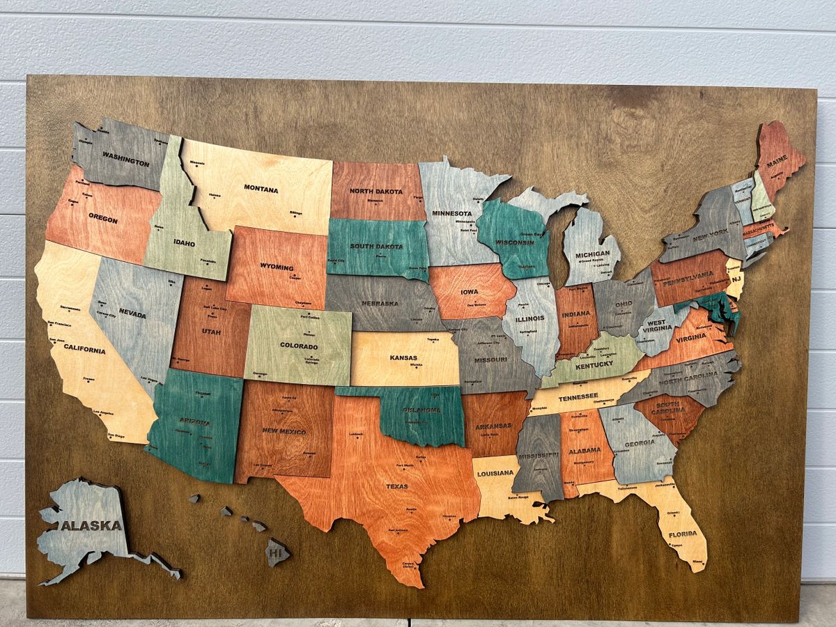 Layered 3D United States Map 22” x 12” With Lights