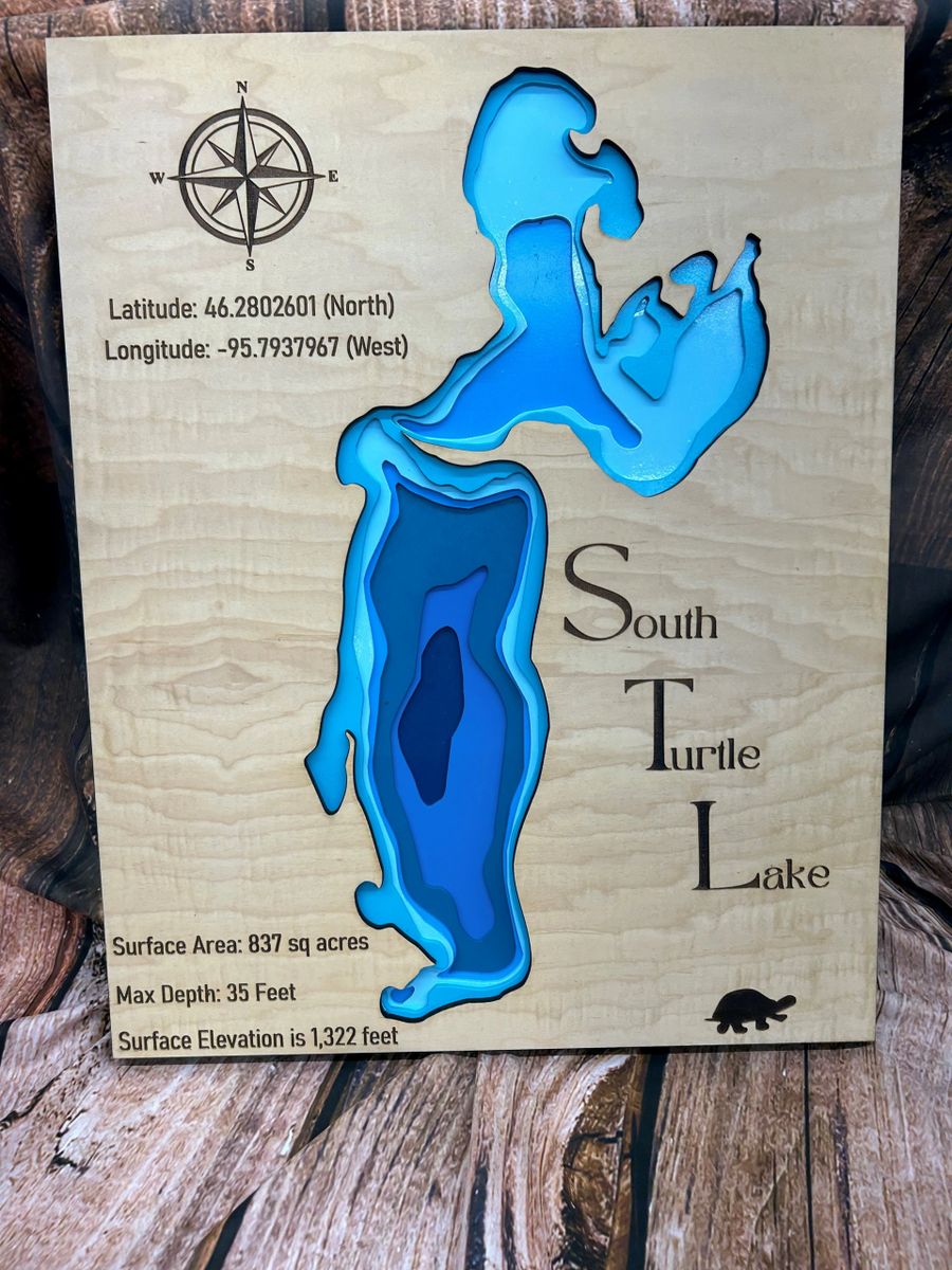 South Turtle Lake Depth Map Sign 16" x 20"
