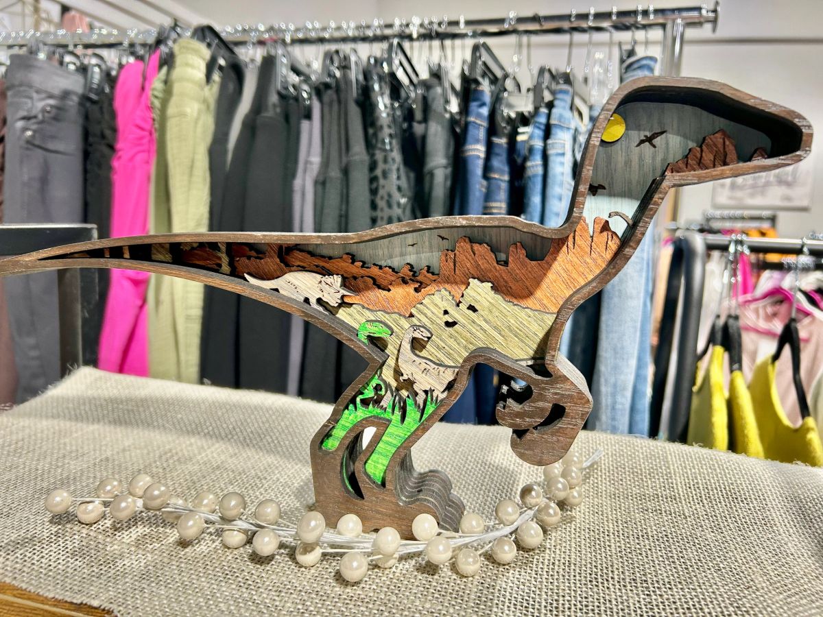 Layered Raptor Dinosaur Shelf Sitter