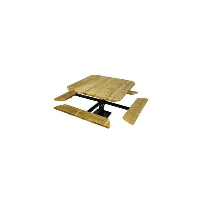 48 Single Pedestal Wooden In-Ground Picnic Table