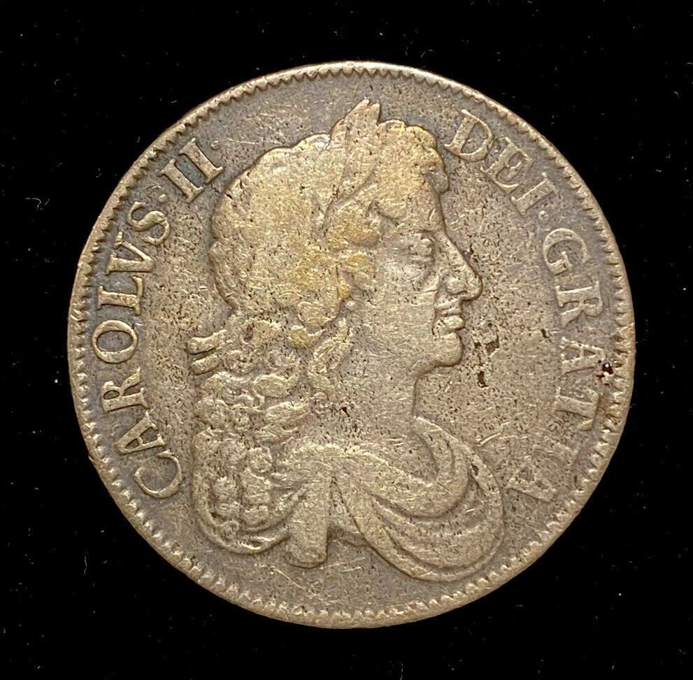 Great Britain, 1676 Silver Crown, Charles II, Vicesimo Octavo Edge, GVF, Rare