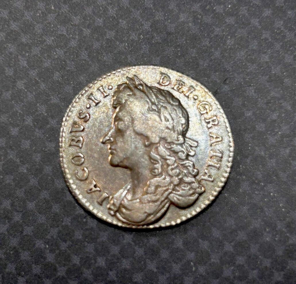 Great Britain 1687 Silver Sixpence, Later Shields Over Early Shields