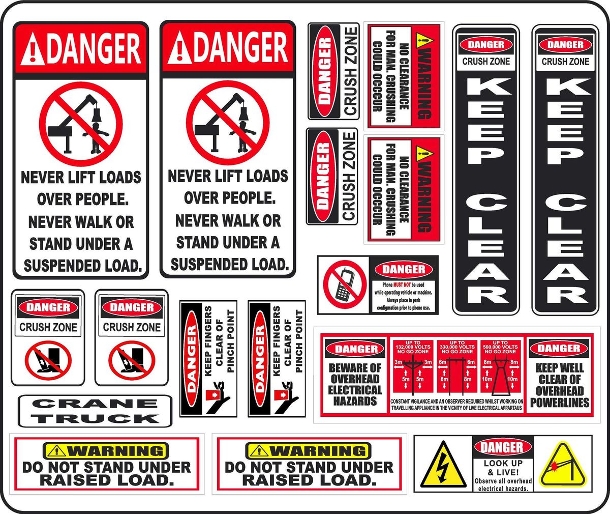 CRANE TRUCK Risk Assessment Safety stickers UV LAMINATED