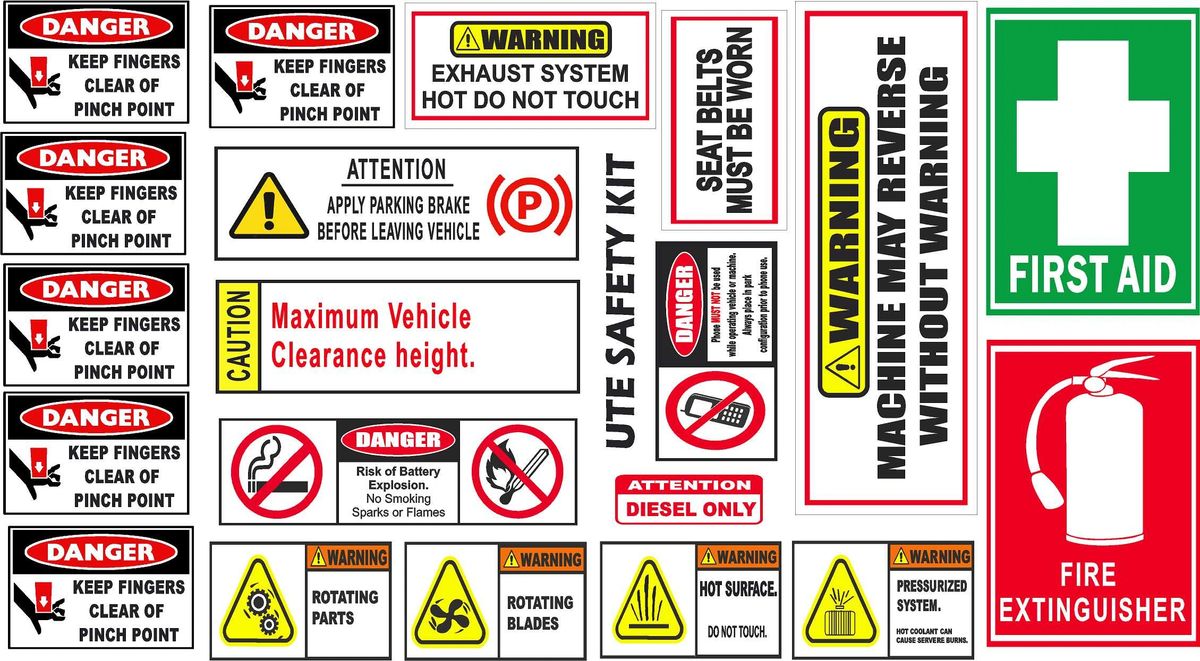 UTE WITH FIRE AND EXTINGUISHER Risk Assessment Safety stickers UV LAMINATED