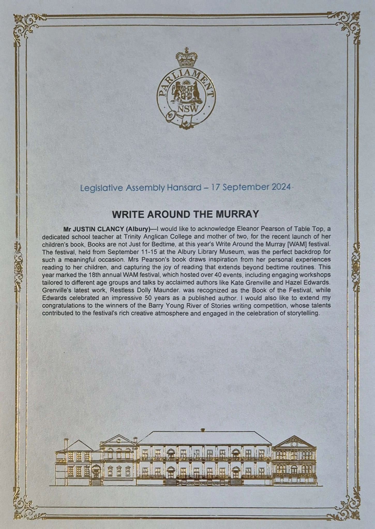 Parliament Acknowledgement!