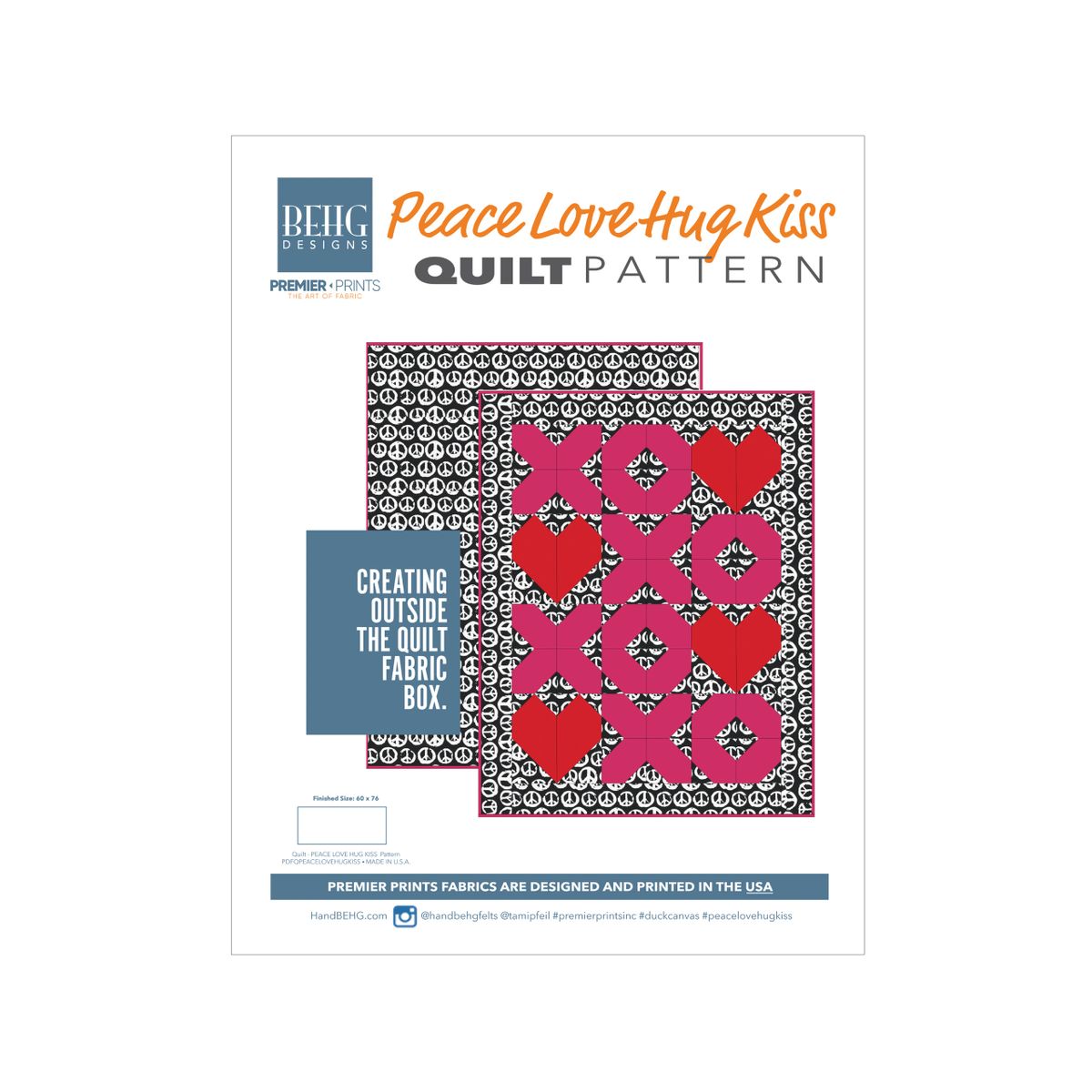 PDFQ Peace Love Hug Kiss Quilt - BEHG DESIGNS for Premier Prints