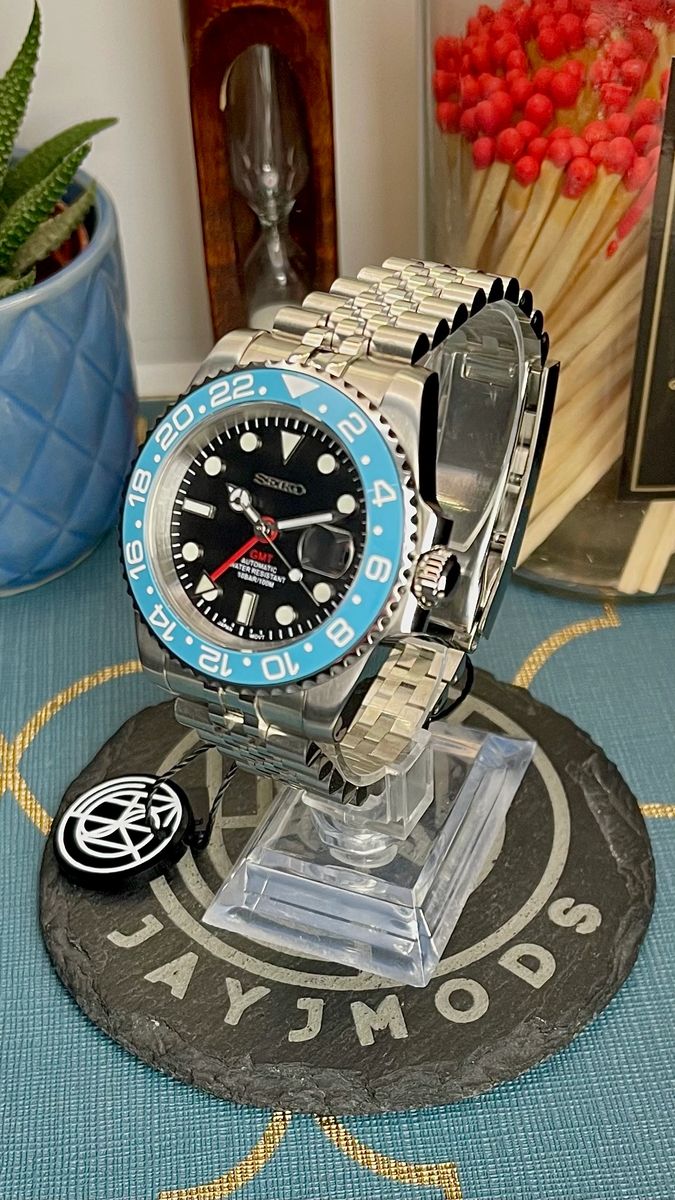 JayJMods Teal Bezel GMT in Stainless Steel Case
